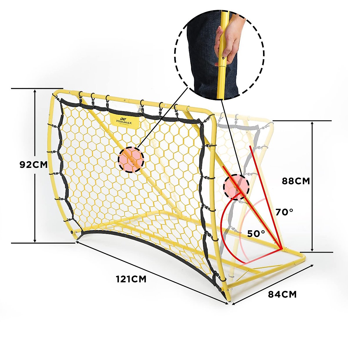 PodiuMax Portable Soccer Trainer, Rebounder Net with Adjustable Angle | Perfect for Team and Solo Training