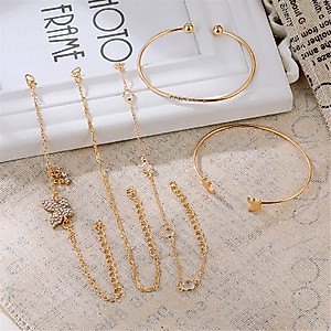 Fuqimanman2020 Bohemian 5pcs Butterfly Crystal Bangle Set Butterfly Open Bracelet for Women-Gold