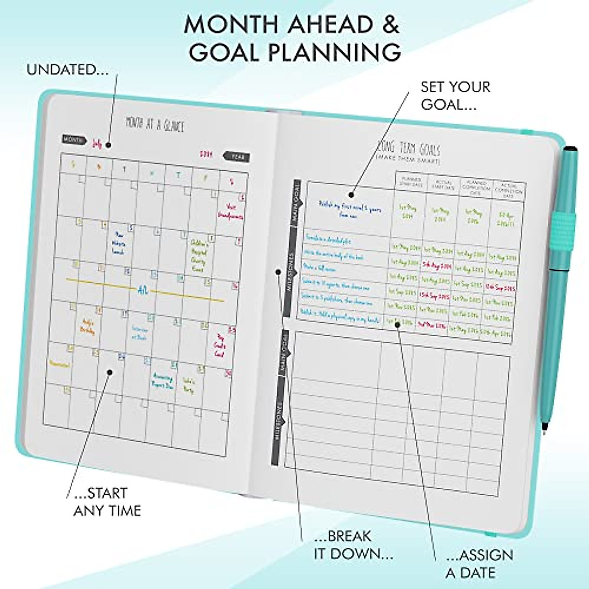 Daily Planner & hourly planner - Use this day planner to schedule your to do list - Undated 2024 weekly planner, habit tracker & organizer - LUX Productivity Classic Undated Planner (Sky Blue)