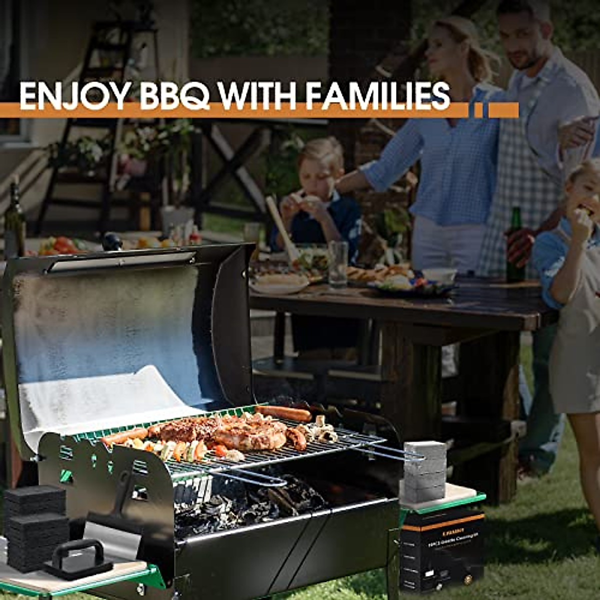 AWEASROY 19PCS Griddle Cleaning Kit for Blackstone, Heavy Duty Flat Top Grill Cleaning Kit, Remove Stain Easily 2 Grill Scrapers, 1 Cleaning Handle, 12 Scouring Pads, 4 Cleaning Bricks