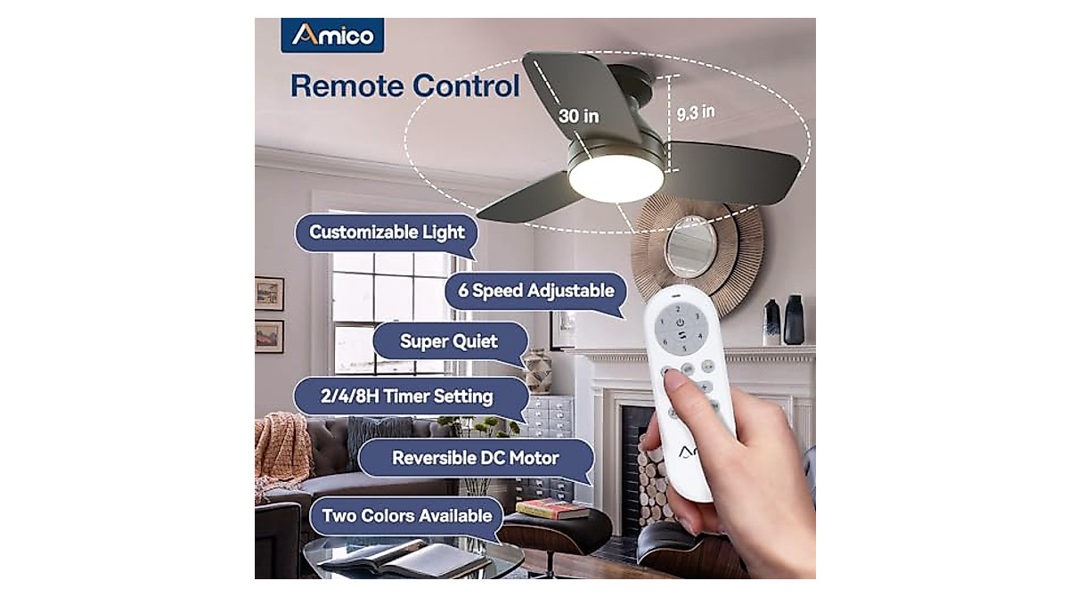 Amico 30" Ceiling Fan with Lights & Remote Control
