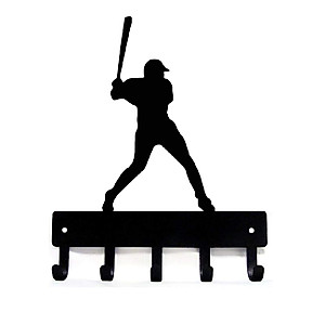 The Metal Peddler Baseball Batter Sport - Wall Key Holder - Small 6 Inch Wide - Made in USA; 5 Storage Hooks
