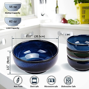 GRABADO Handmade Large Salad Bowls, Ceramic Bowl 60oz for Eating, Porcelain Serving Bowl Glazed, Popcorn Bowl 8"，Decorative Bowl for Salad, Ramen, Soup and Fruit,Dishwasher & Microwave Safe(Sky Blue)