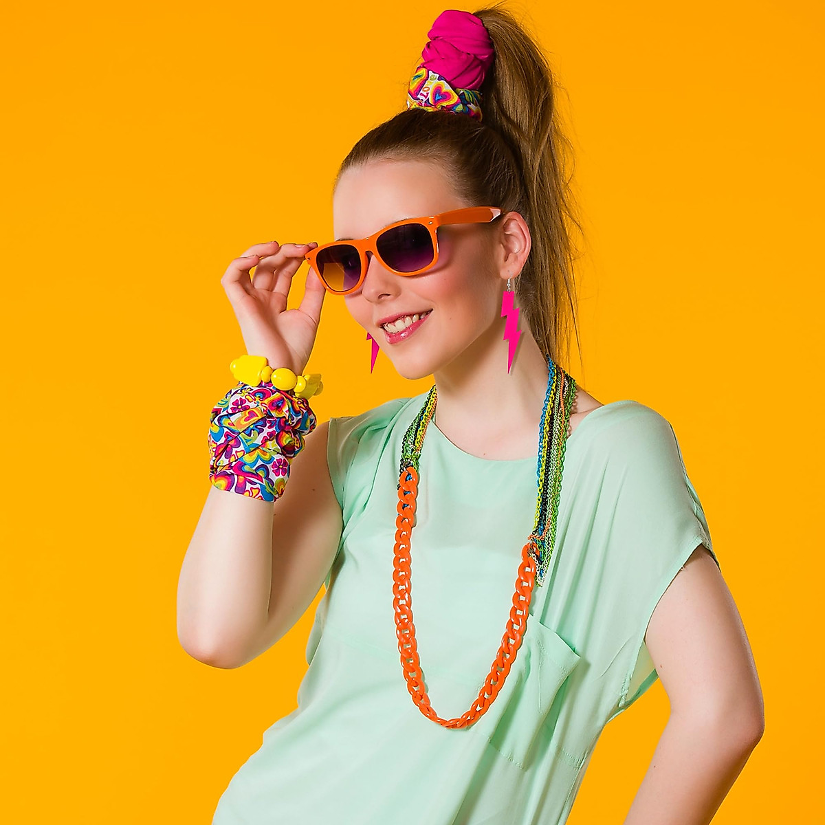 Hicarer 3 Pairs 80s 90s Neon Earrings for Women Retro Pendant Acrylic Drop Dangle for 80's Outfit Glow Party Accessories (Bright Lightning Style)