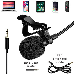 Lavalier Microphone - Professional Lapel Mic For Recording Interview, Podcast, Speech, Vlog, Video, Youtube - External Mic For IPhone, Android, Laptop - Pro Grade Lapel Microphone - Clip On Microphone