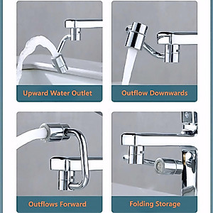 360° Swivel Kitchen Faucet Extender in Brass - 2 Spray Modes, Splash-Free Design for Bathroom & Kitchen Sink Faucets - Gold & Black Finish (Silvery)