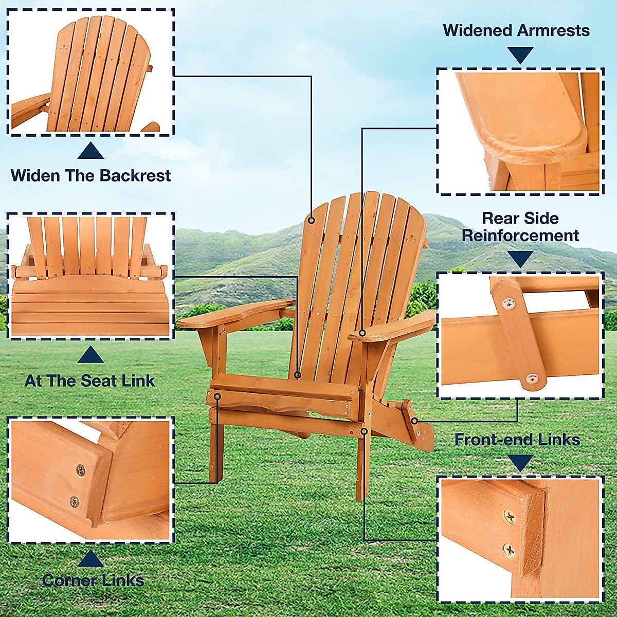 Adirondack Chair Set of 2, Folding Weather Resistant Lawn Chair w/Arms, Heavy Duty Weather Resistant Outdoor Patio Chairs Reclining, Widely Used in Outdoor, Fire Pit, Deck, Outside, Garden, Campfire
