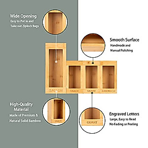 PJHOME Food Storage Bag Organizer Holders Bamboo Kitchen Cabinet Drawer Organization Compatible with Gallon, Quart, Sandwich & Snack Variety Size Bags