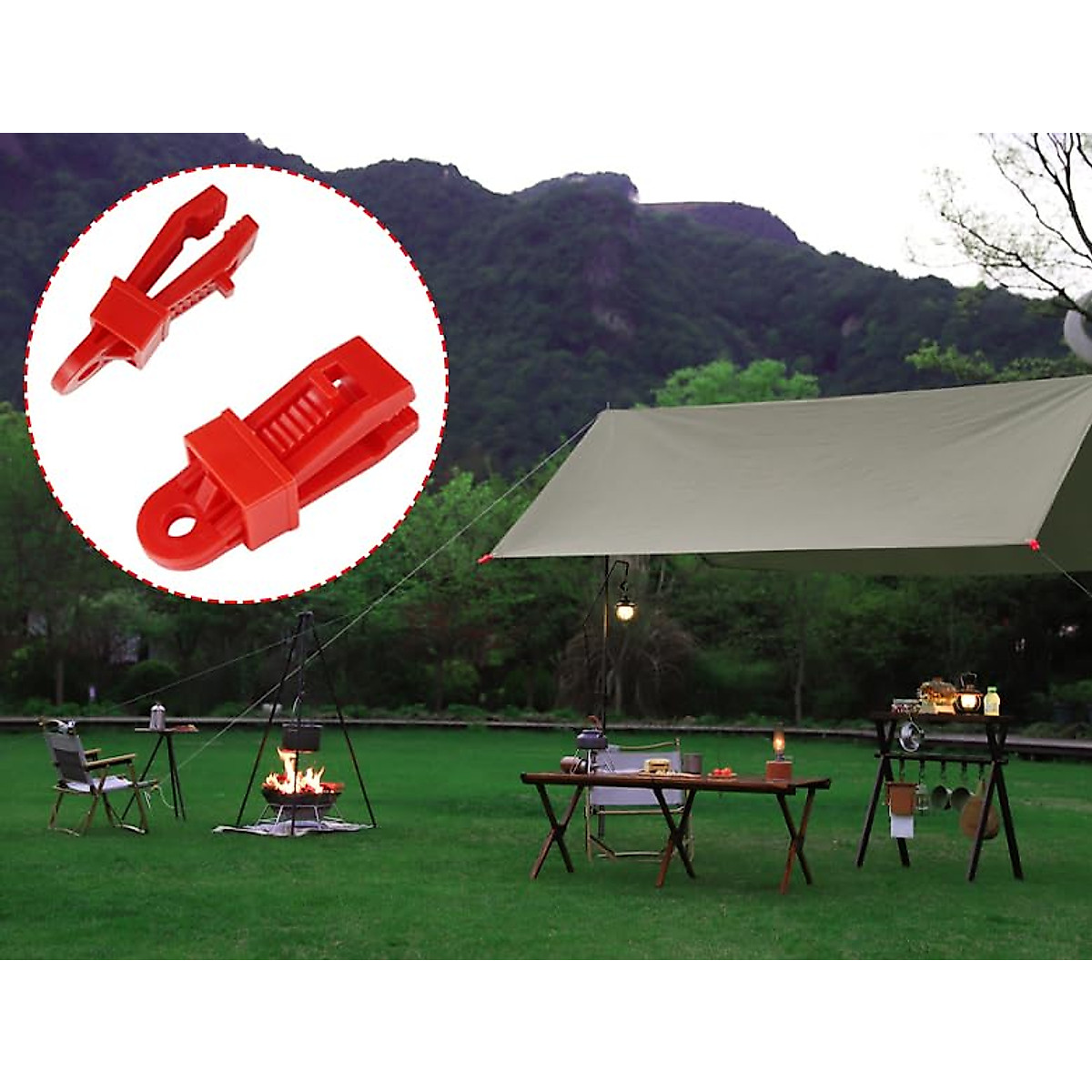 AKOAK Outdoor Tent Clip Reinforced Windproof and Waterproof Canopy Clip, Reusable Multi-Purpose Camping Clip, Adjustable Tent Lock Clip Shade Cloth Plastic Clip, Pack of 6