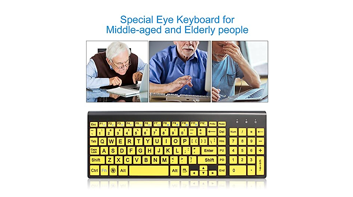 HXMJ Wireless Large Print Keyboard & Mouse Combo for Seniors