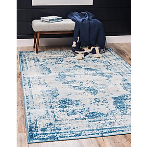 Unique Loom Sofia Collection Area Rug - Salle Garnier (9' x 12' 2" Rectangle, Blue/ Ivory)