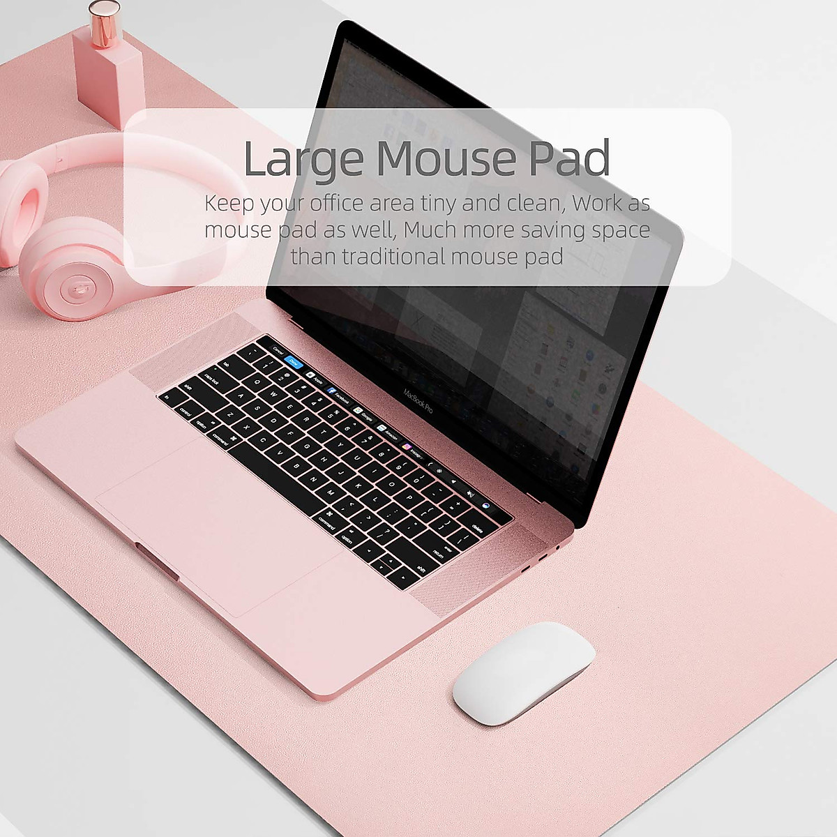 YSAGi Desk Mat, Mouse Pad,Waterproof Desk Pad,Large Mouse pad for Desk, Leather Desk Pad Large for Keyboard and Mouse,Dual-Sided Mouse Mat for Office and Home (31.5" x 15.7", Pink)