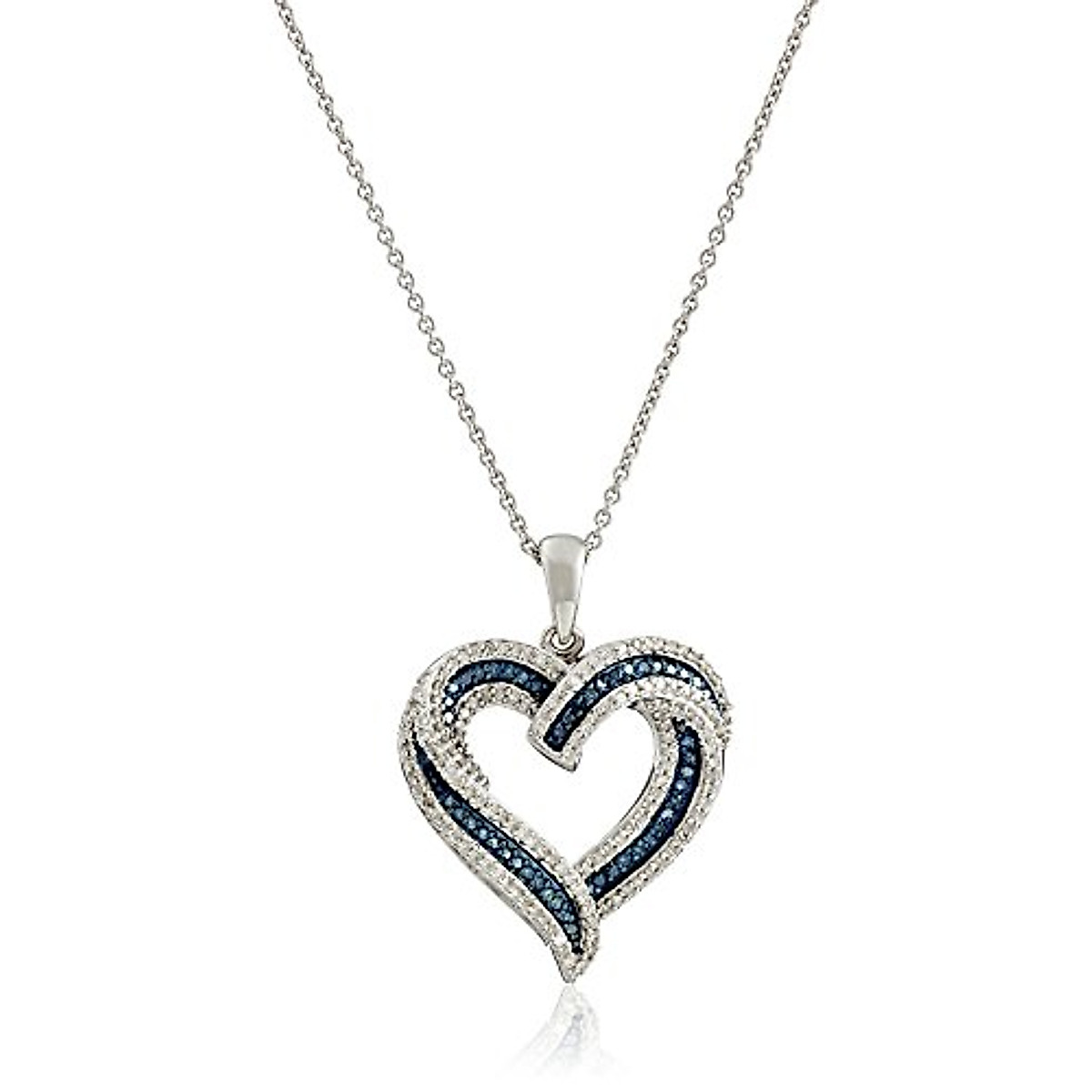 Amazon Collection Sterling Silver Blue and White Diamond Heart Pendant Necklace (1/2 cttw), 18"
