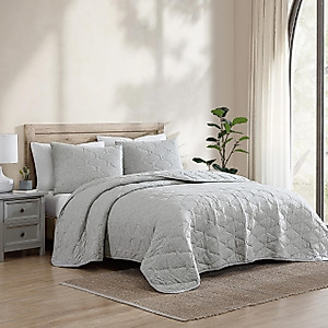 1888 Mills True Comfort Jersey 3pc Quilt Set, Ultra Soft, Wrinkle Resistant, Modern Design, Soft Knit Textured Design, Full/Queen - Moonlight