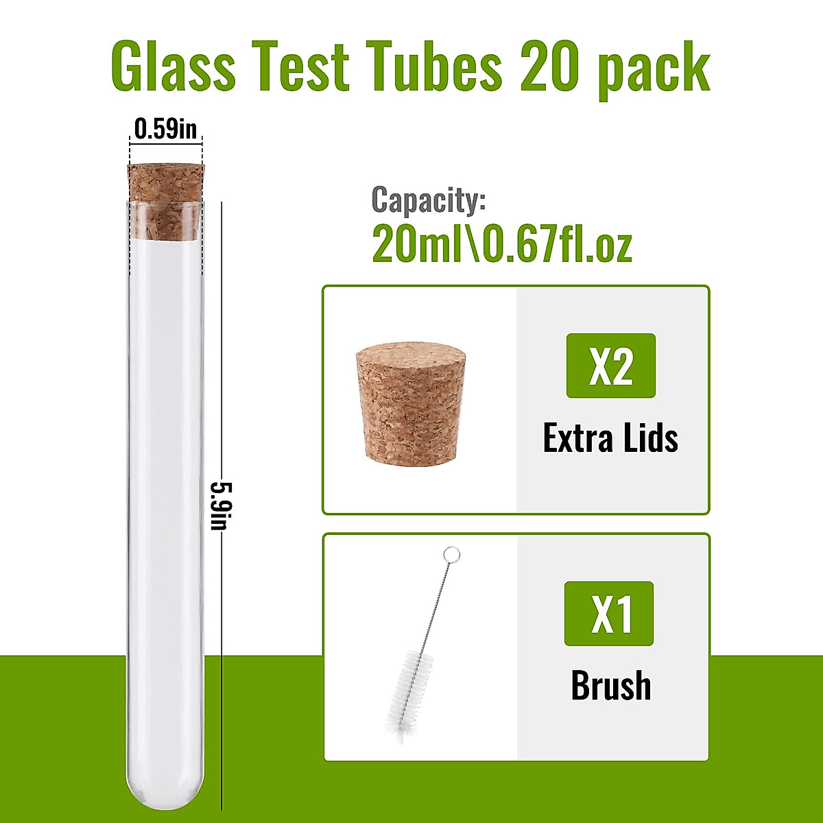 15x150mm Glass Test Tubes with Cork Stoppers 20 ml, 20 Pack Plant Propagation Tubes, Small Clear Test Tubes for Shots, Ants, Lab, Scientific Experiments