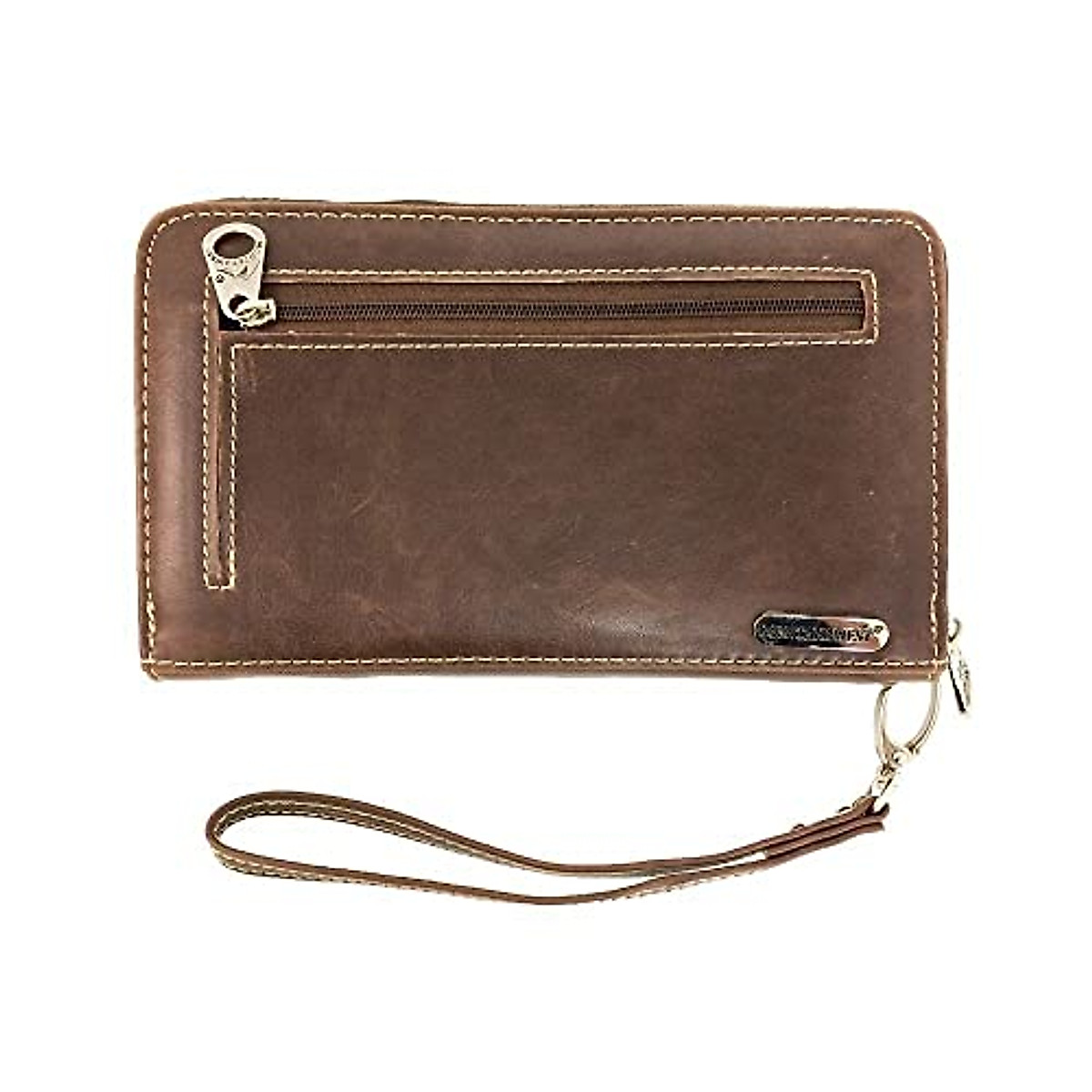 Montana West Ladies Wristlet Wallet 2-in-1 Western Tooled Genuine Leather Zippered Enclosure Brown