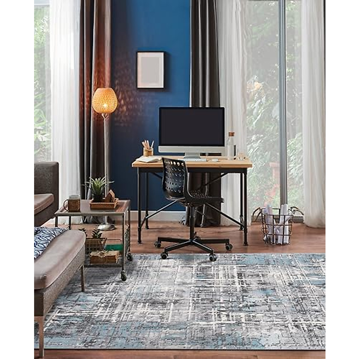 Rugshop Distressed Abstract Stain Resistant Soft Area Rug 7' 10" x 10' Blue