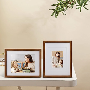 Egofine 11x14 Picture Frame Display Pictures 5x7/8x10 with Mat or 11x14 Without Mat Made of Solid Wood Covered by Plexiglass for Table Top Display and Wall Mounting Photo Frame, Light Brown