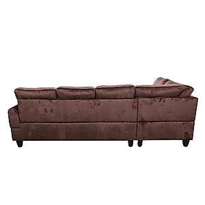 NOTOP Seater 3-Piece Flannel L-Shaped Sectional Sofas, Button Tufted Upholstered Couch Set with Left Chaise Longue and Storage Ottoman, for Living Room, Home, Office, Chocolate, 97