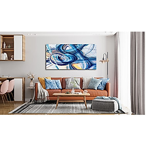 Jiuqinghua Canvas Prints Abstract Blue Wall Art Print Paintings 1 panel Abstract Fractal Background Stretched Canvas Wooden Framed for Living Room Bedroom and Office Home Decor Artwork 30x60inch