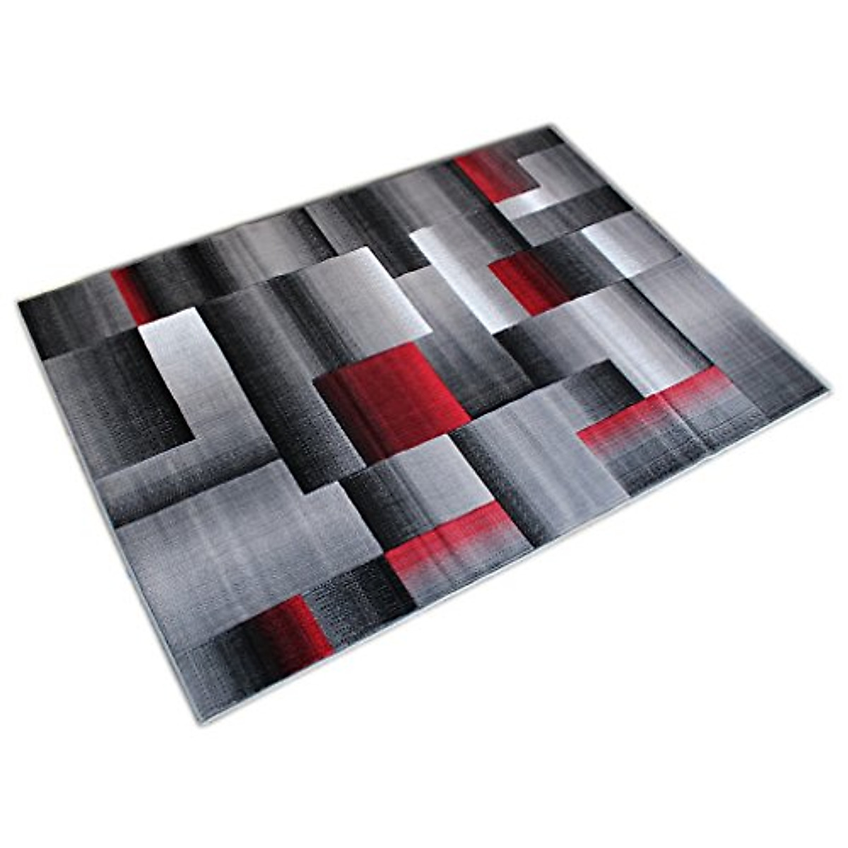 Masada Rugs, Modern Contemporary Area Rug, Red Grey Black (5 Feet X 7 Feet)