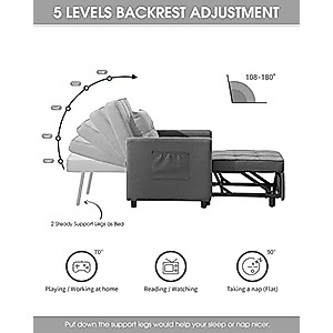 XSPRACER Convertible Chair Bed, Sleeper Chair Bed 3 in 1, Adjustable Recliner,Armchair, Sofa, Bed, Fleece, Dark Gray, Single One