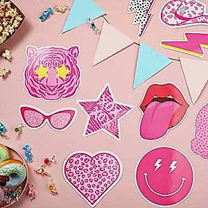 24 Pieces Preppy Theme Cutouts Preppy Party Decoration Pink Party Cut Outs Smile Face Favors Star Lightning Lips Cutouts for Preppy Style Birthday Wedding Baby Shower School Bulletin Board Supplies