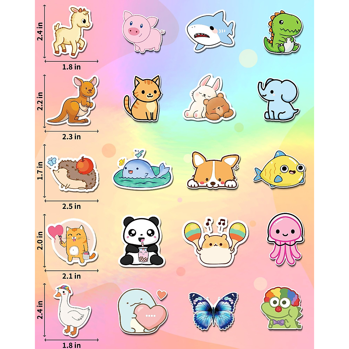 Zartores 300 Pcs Cute Animal Stickers for Kids, Water Bottle Stickers, Laptop Vinyl Waterproof Stickers, Skateboard Hydroflask Phone Aesthetic Sticker Pack for Teens Girls.