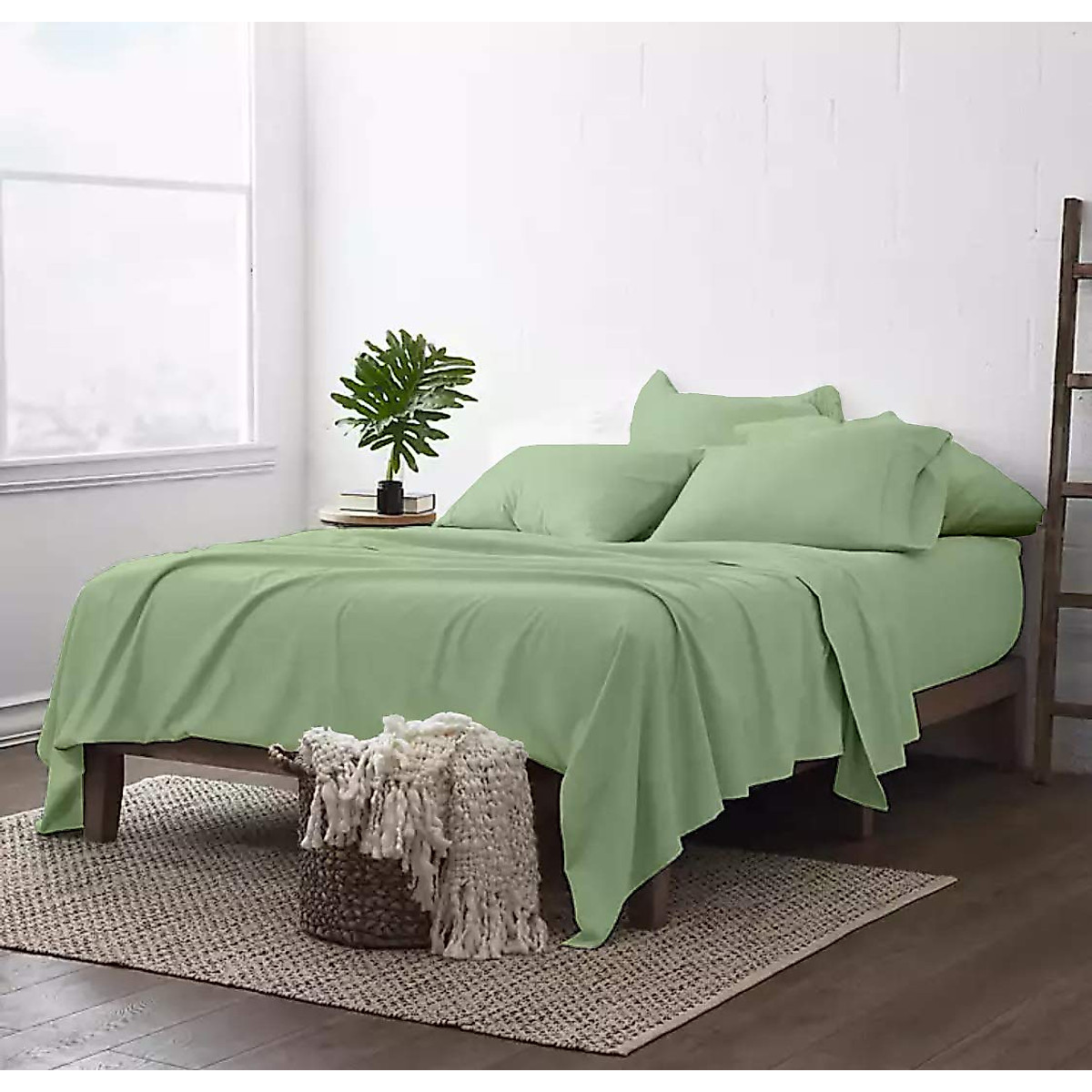 MGPS 100% Real Certified Organic Cotton Bedsheet Set, Full Size 6 Piece 1000 Thread Count Sheets Sets, [1 Fitted + 1 Flat + 4 Pillowcases], Fits Mattress Upto 10" Deep Pocket - Sage