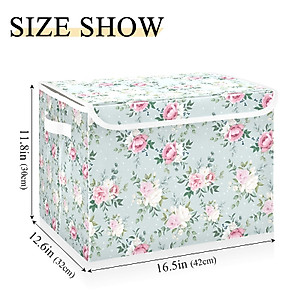 Nisza Floral Pattern Blue Large Collapsible Storage Bins with Lids and Handle, Foldable Fabric Storage Boxes Cube for Home Office