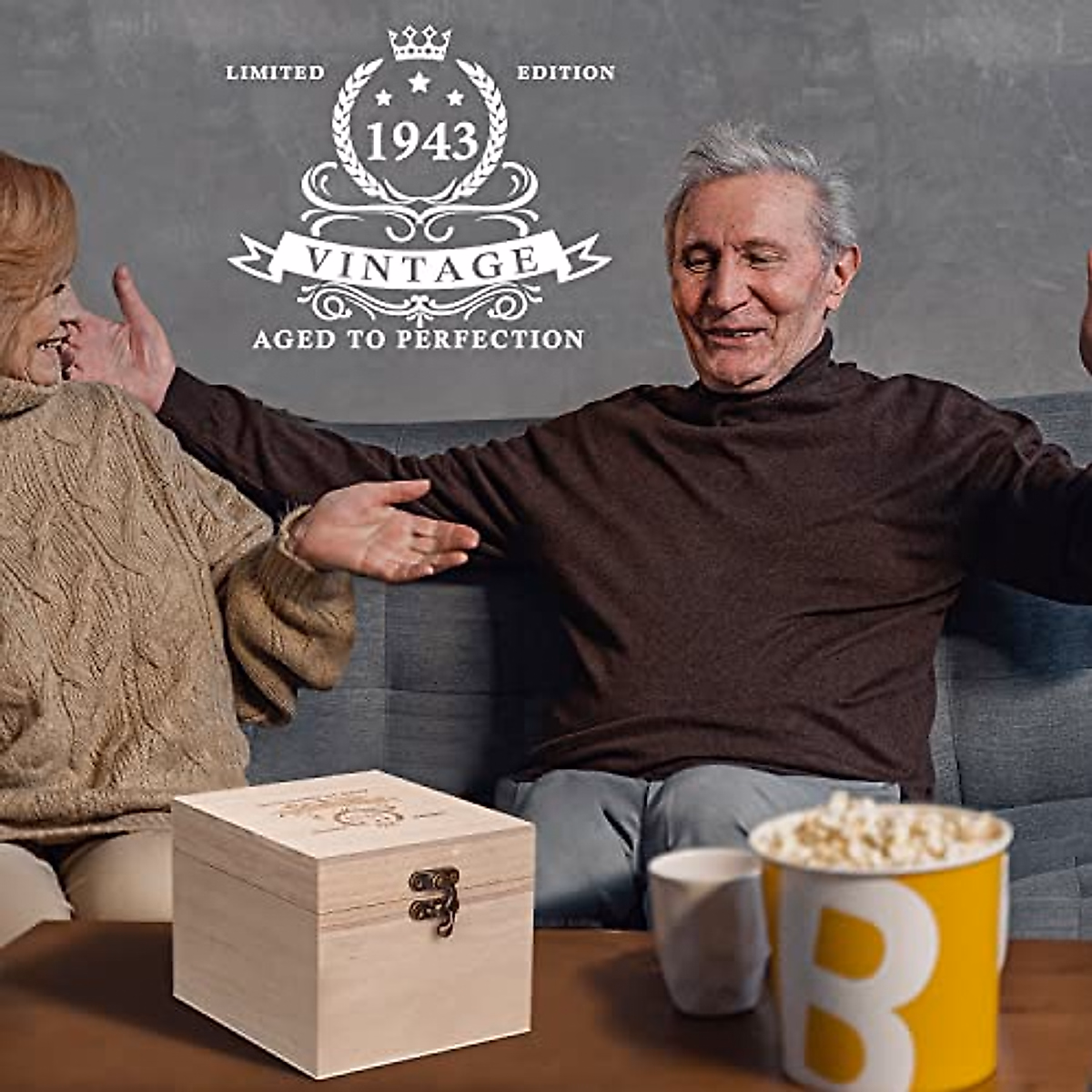 LIGHTEN LIFE 80th Birthday Gifts for Men 12 oz,1943 Whiskey Glass in Valued Wooden Box,Whiskey Bourbon Glass for 80 Years Old Dad,Husband,Friend,80th Birthday Decorations for Men