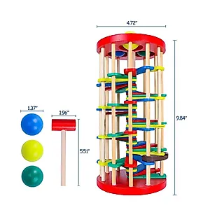 ROLENUNE Wooden Ball Drop Toy Kids Pounding Bench Hammer Pound Roll Ramp Toys Children Educational Montessori Gift for 3 4 5 Years Old Babies and Toddlers