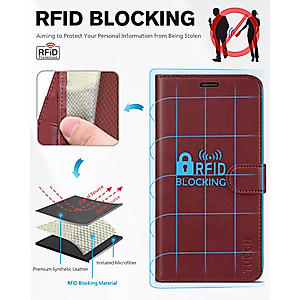 TUCCH Case Wallet for iPhone XR, Kickstand RFID Blocking Credit Card Slot PU Leather Folio Phone Cover with Wireless Charging [Shockproof TPU Shell] Compatible with iPhone XR 6.1, Dark Red