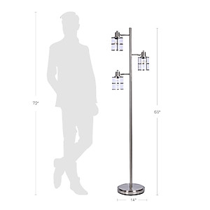 Catalina Lighting 20442-000 Modern 3 Light Floor Lamp with Adjustable Ribbed Glass Shades & Reading Light, 68", Classic Brushed Nickel