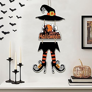 Reversible Witch Halloween Decor/Christmas Decorations for Home Indoor Outdoor, 25×10 inch Wooden Happy Halloween Wall Porch Door Sign Hanging Decor, Merry Grinchmas Door Decor Xmas Holiday Decoration