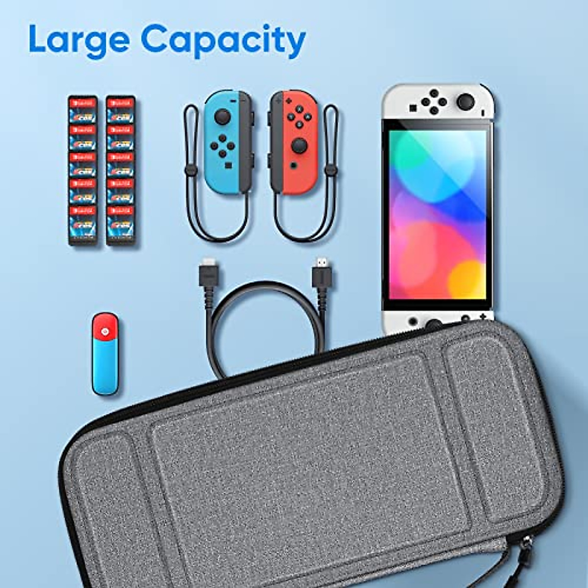 Fintie Carrying Case for Nintendo Switch OLED Model 2021/Switch 2017, [Shockproof] Hard Shell Protective Cover Travel Bag w/10 Game Card Slots for Switch Console Joy-Con & Accessories, Gray
