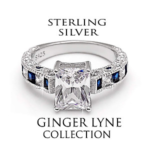 Ginger Lyne Collection Katharina Sterling Silver 2.5CT Emerald cut with Blue Accent CZ Engagement Wedding Bridal Ring Size 9