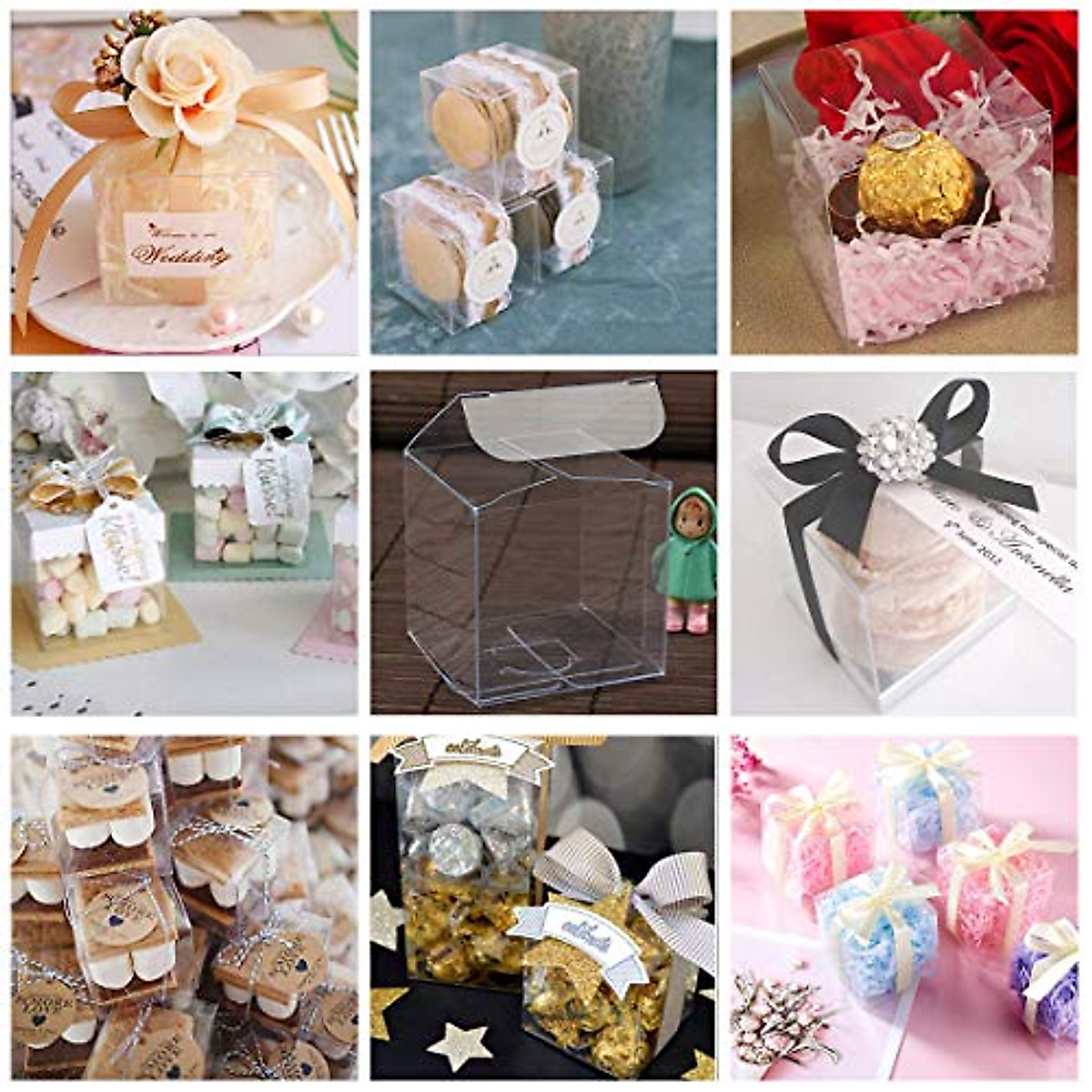 GGOUPTY 30 PCS Clear Candy Box 2"x 2"x 2" Favor Gift Boxes Transparent Plastic Cube Boxes for Cupcakes Christmas Wedding Party
