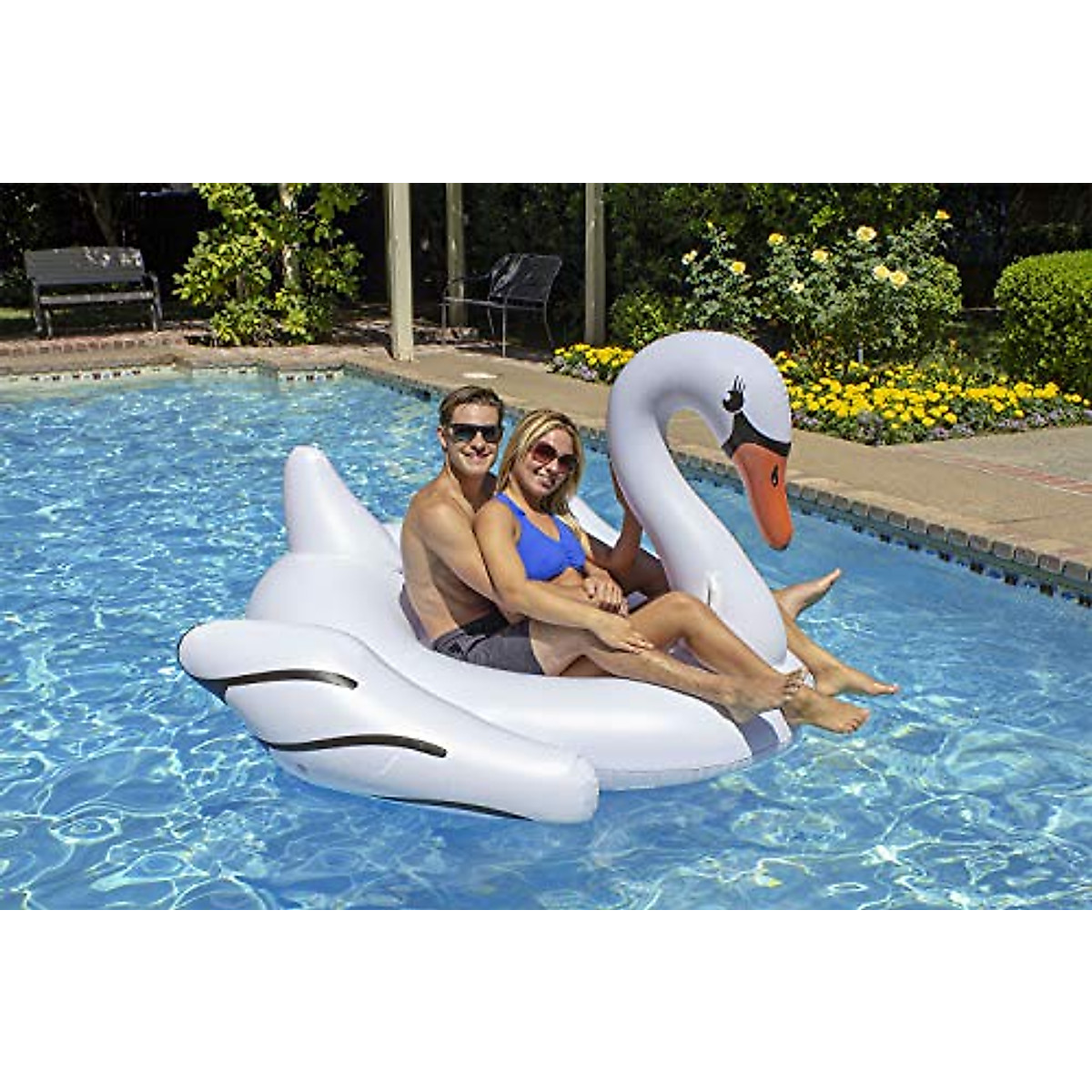 Poolmaster Jumbo Swimming Pool Float Rider, Swan, White Extra Large