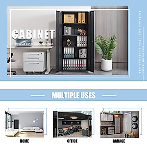 GREATMEET Metal Storage Cabinet with Locking Door and 4 Adjustable Shelves,70.8" H Lockable Steel Storage Cabinet for Home,Office,School Black