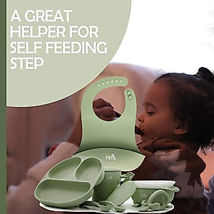 Tiny Tots - Baby Led Weaning Supplies - Feeding Essentials - Baby suction paltes & supplies: Bib, Suction Bowl & Suction Plate, Collapsible Cup, and Utensils - Easy to use baby feeding set
