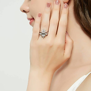 BERRICLE Sterling Silver 3-Stone Wedding Engagement Rings Emerald Cut Cubic Zirconia CZ 7-Stone Ring Set for Women, Rhodium Plated Size 5.5