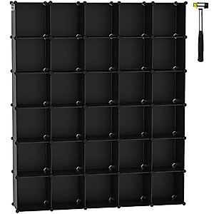 C&AHOME Cube Storage Organizer, 30-Cube Shelves Units, Closet Cabinet, DIY Plastic Modular Book Shelf, Ideal for Bedroom, Living Room, Office, 60.6" L x 12.4" W x 72.6" H Black UPCS30H
