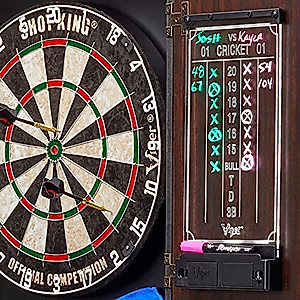 Viper by GLD Products Vault Deluxe Dartboard Cabinet with Shot King Sisal Dartboard and Illumiscore Scoreboard, Wood