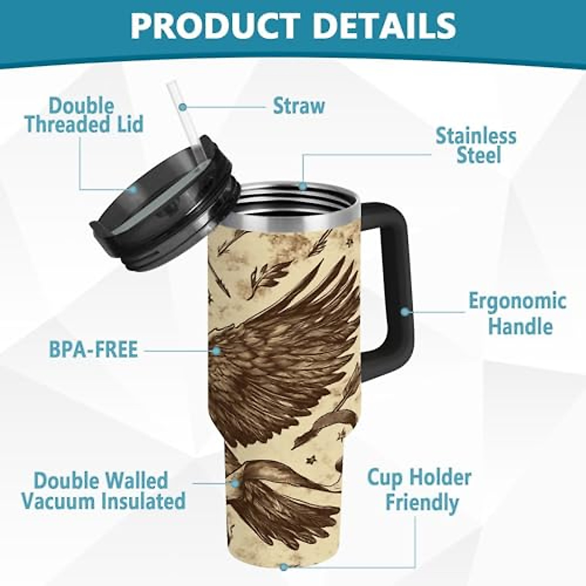 Flradish 40oz Tumbler with Handle, Alcon Stainless Steel Tumbler with Lid and Straws Double Wall Vacuum Insulated Leakproof Coffee Travel Mug