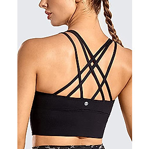 CRZ YOGA Womens V Neck Workout Tank Tops with Built in Bras - Cropped Padded Athletic Longline Sports Bra Black Medium
