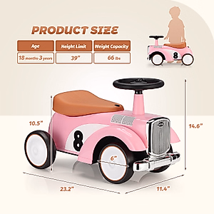 Toddler Car - JOYLDIAS Ride on Cars for Toddlers for 1.5-3 Years Old with Limited Steering Wheels, Secret Storage, Pink