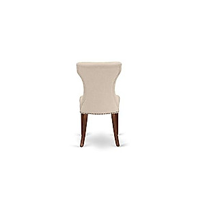 East West Furniture DLGA5-MAH-32 5 Piece Dining Room Table Set Includes a Round Dining Table with Dropleaf and 4 Light Beige Linen Fabric Upholstered Chairs, 42x42 Inch, Mahogany