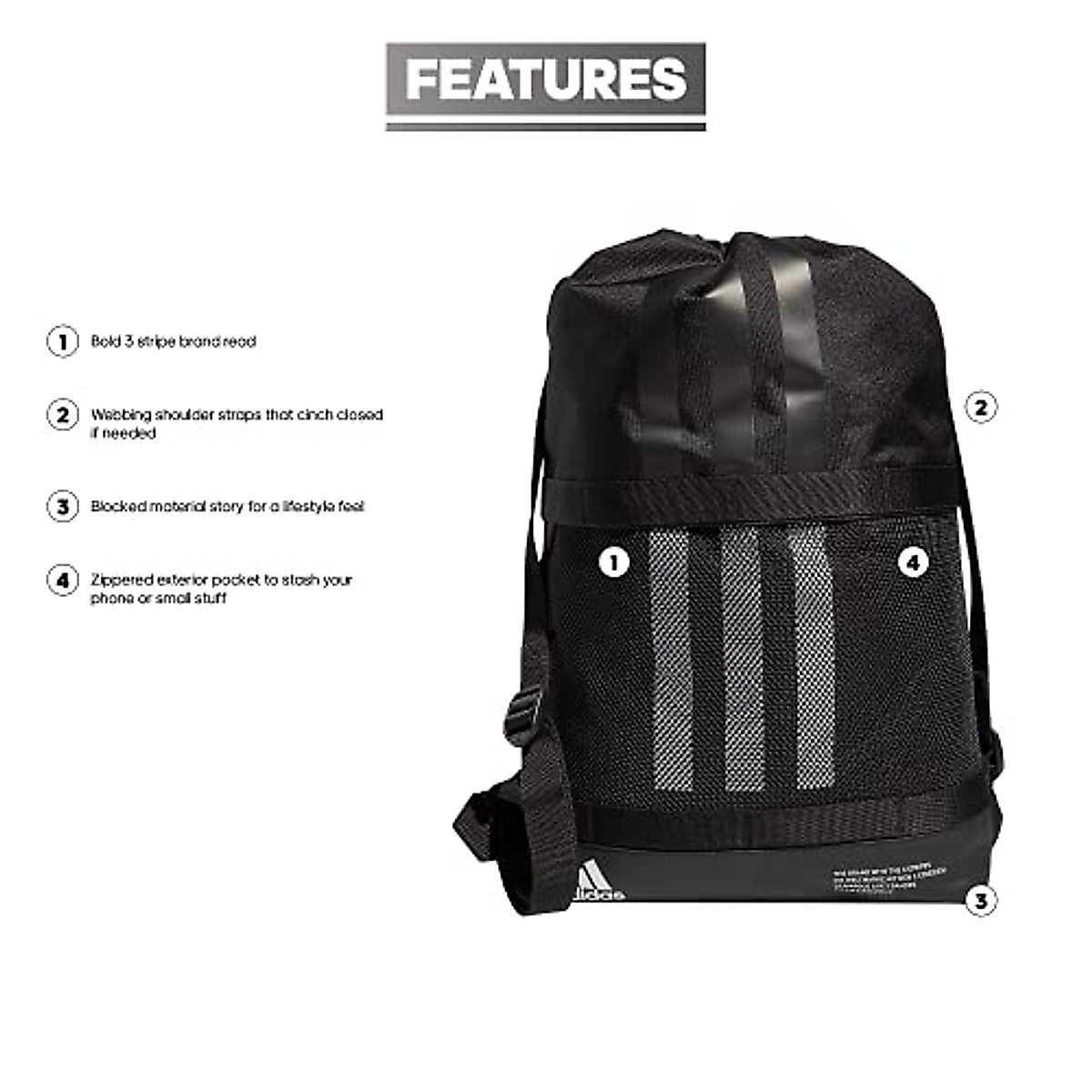 adidas Amplifier II Blocked Sackpack, Black/White, One Size
