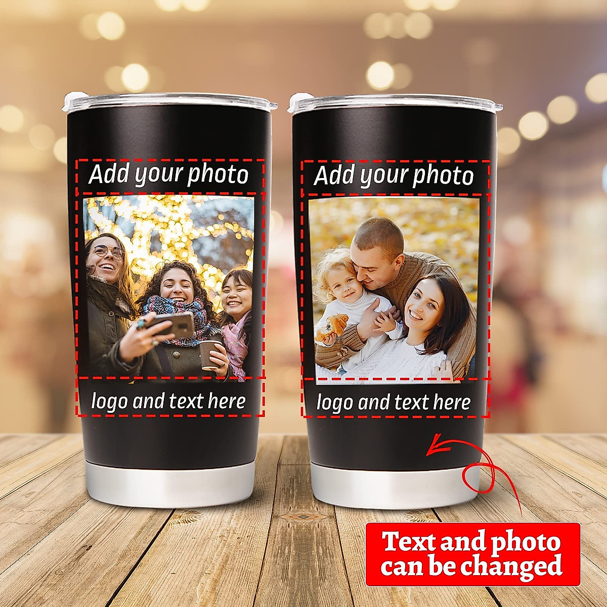 Personalized Coffee Tumbler with Picture Text, Custom 20oz Insulated Stainless Steel Travel Tumbler with Lids, Personalized Travel Mug - Birthday Mothers Day Gifts for Women Men